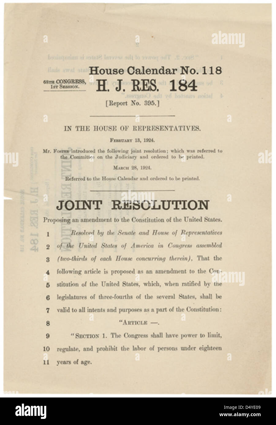 A document from 1924 proposing a constitutional amendment to limit ...