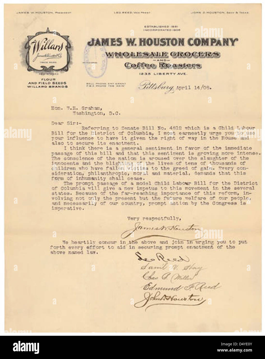 A letter from James W. Houston and others advocating for the Child ...