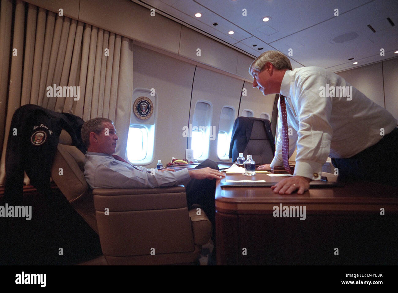 President George W. Bush speaks with Chief of Staff Andy Card aboard ...