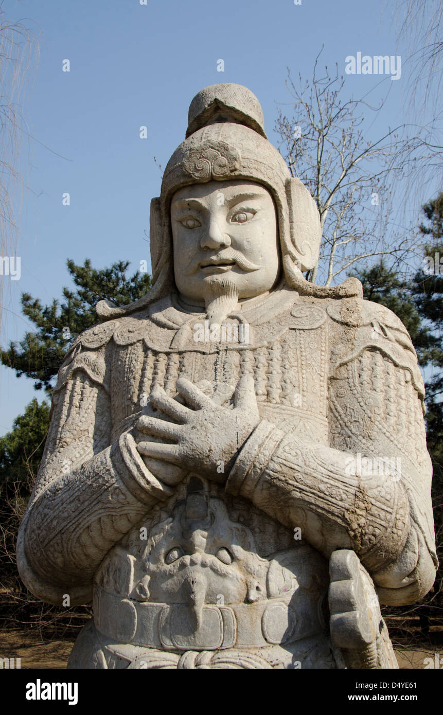 China, Beijing. Changling Sacred Way. 14th century Ming Dynasty warrior ...
