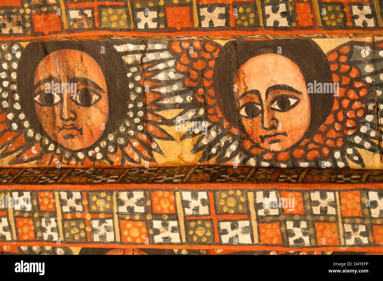 Two angels painted in the Ethiopian Orthodox style, adorn the ceiling ...