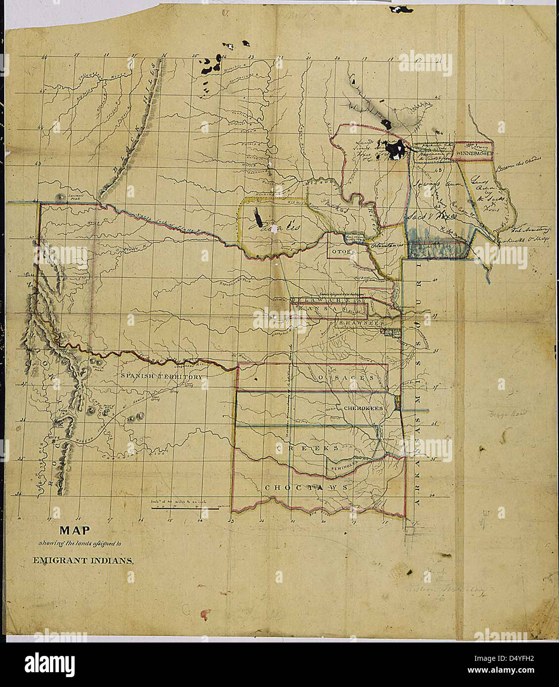 A map from around 1834 showing lands assigned to Native Americans in ...