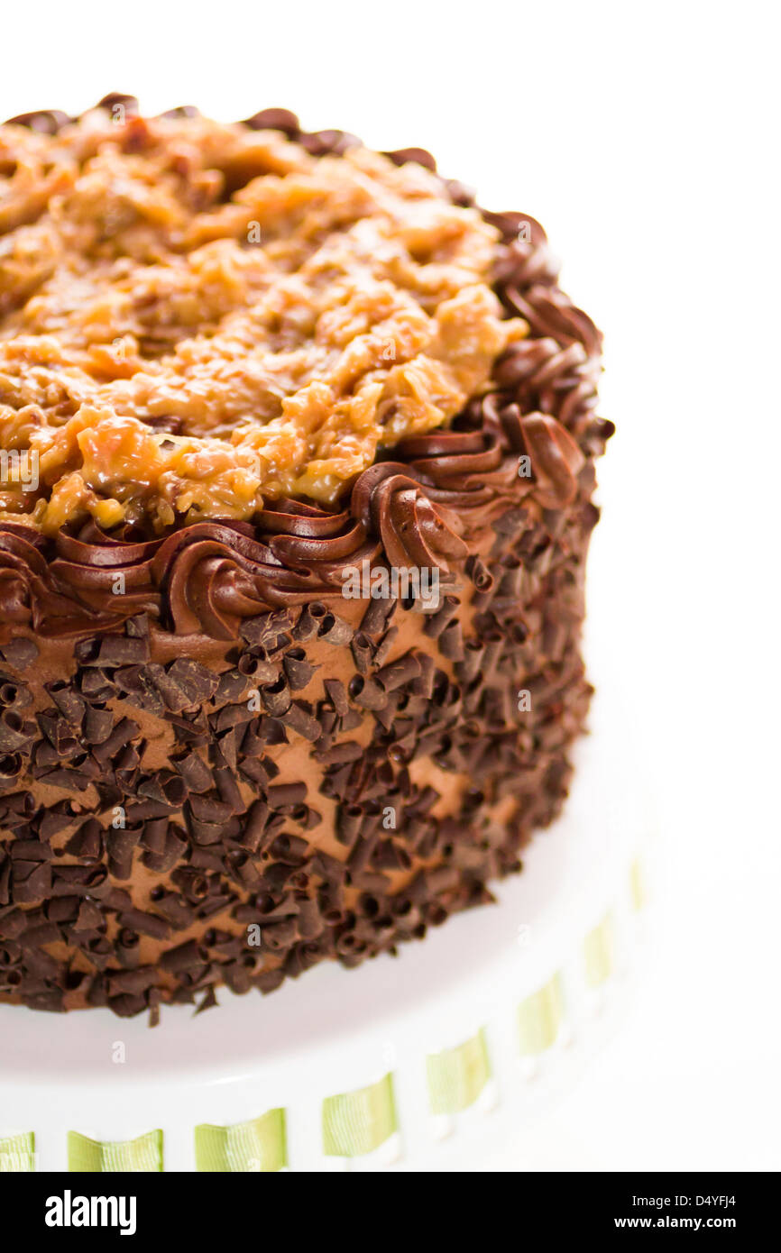 German chocolate cake with two layers of chocolate cake filled and ...
