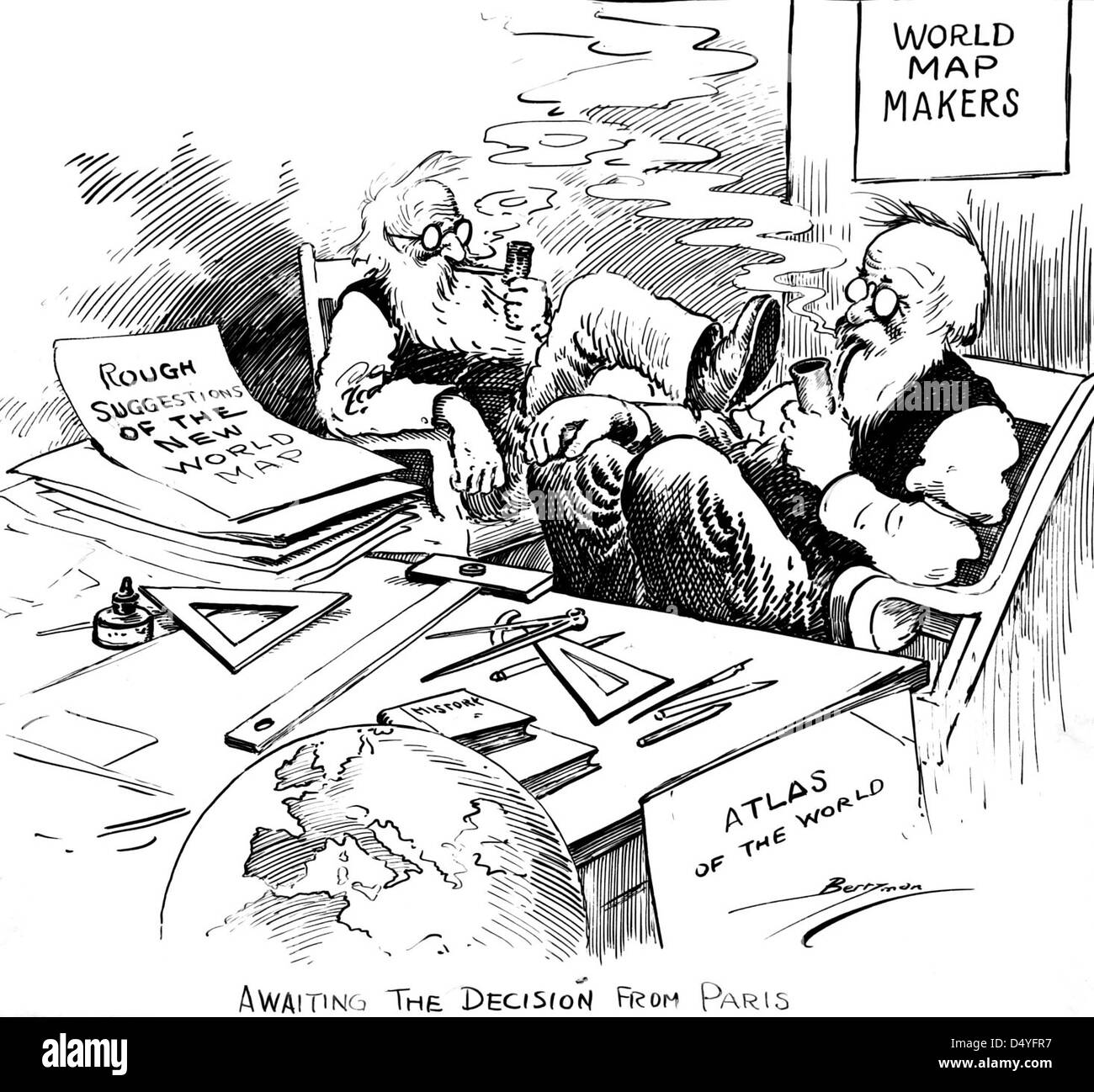 A 1919 political cartoon by Clifford Berryman depicting the Allies ...