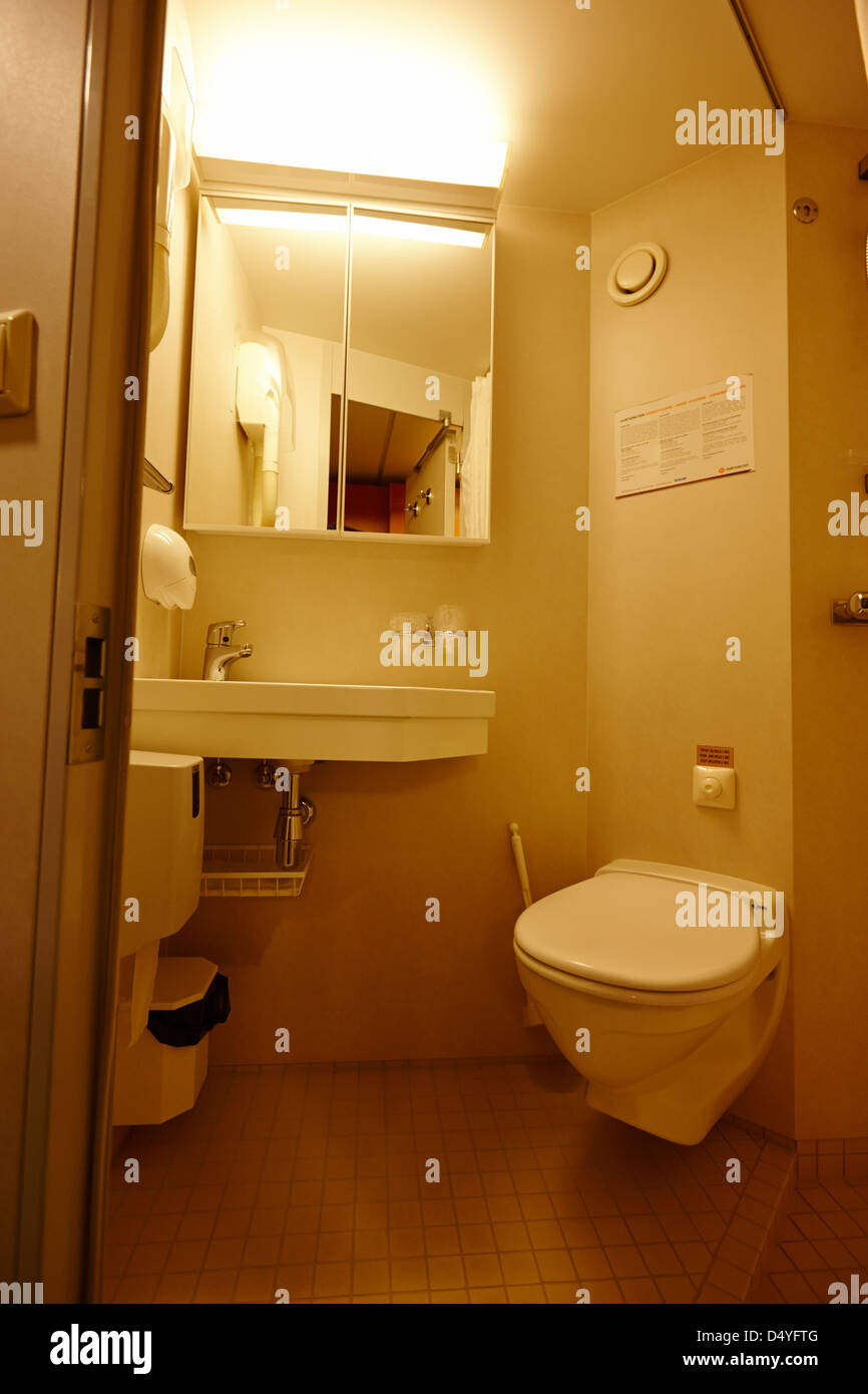 small inside deck passenger cabin bathroom on hurtigruten passenger ...