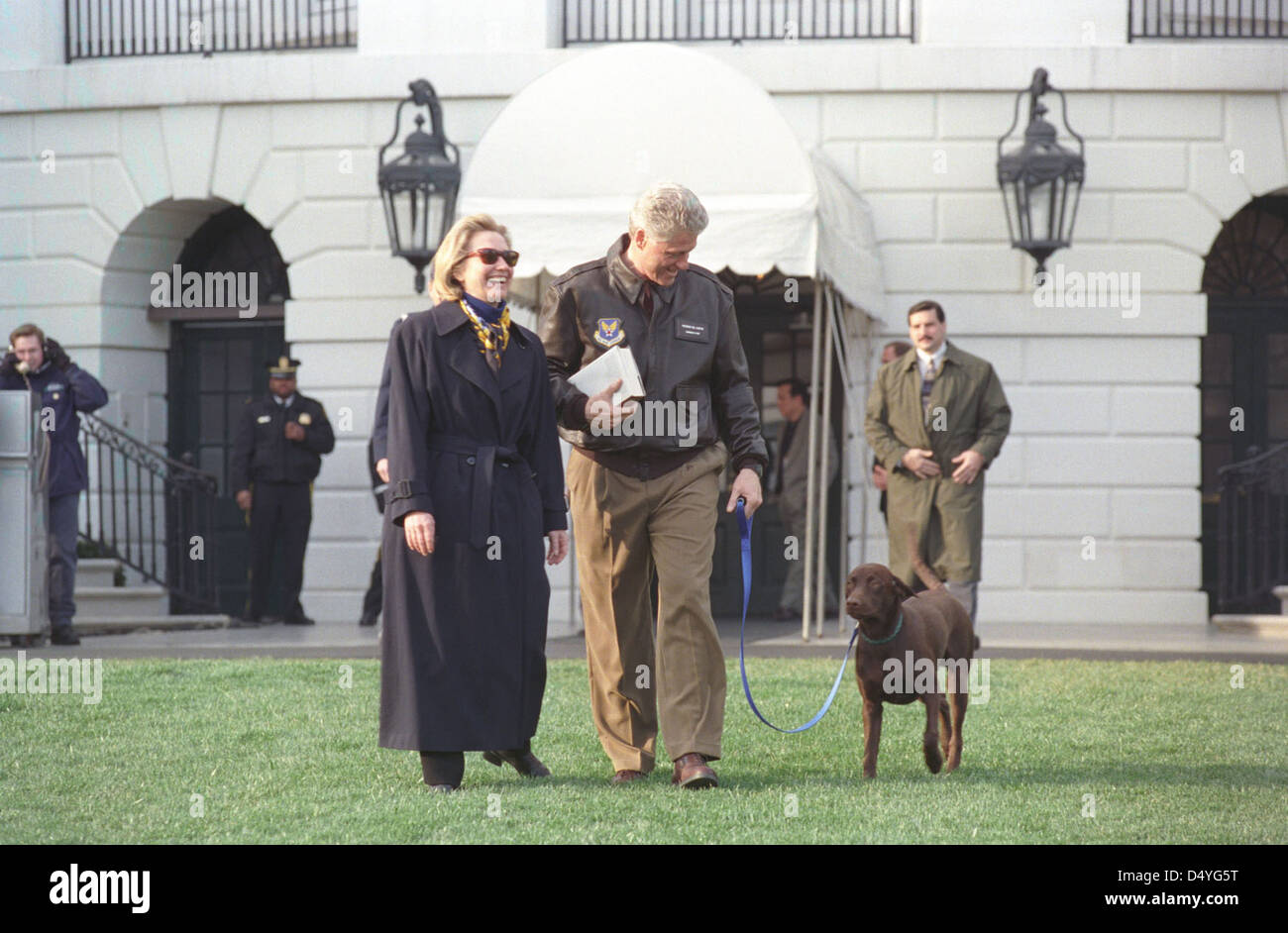 A 1998 photograph shows President Bill Clinton, First Lady Hillary ...