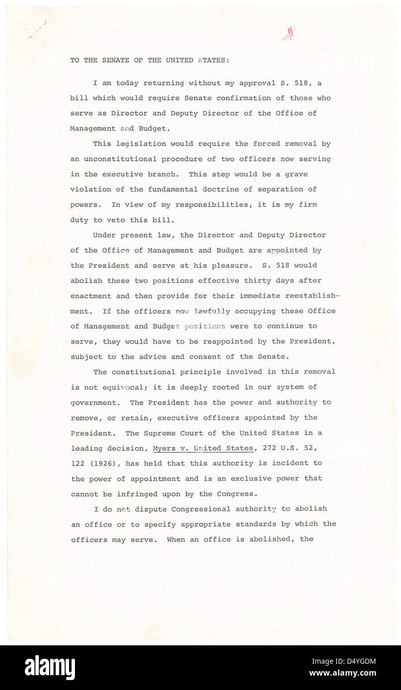 This document shows the attempt to override President Nixon's veto of S ...
