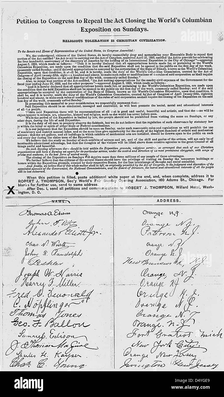 A petition signed by Thomas A. Edison and 49 others in Orange, New ...