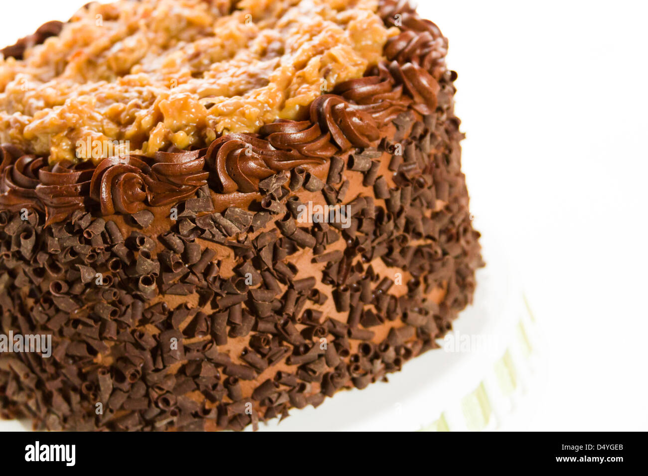 German chocolate cake with two layers of chocolate cake filled and ...