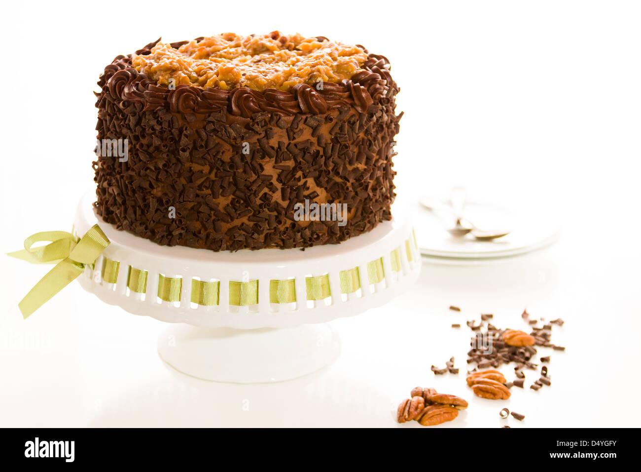 German chocolate cake with two layers of chocolate cake filled and ...