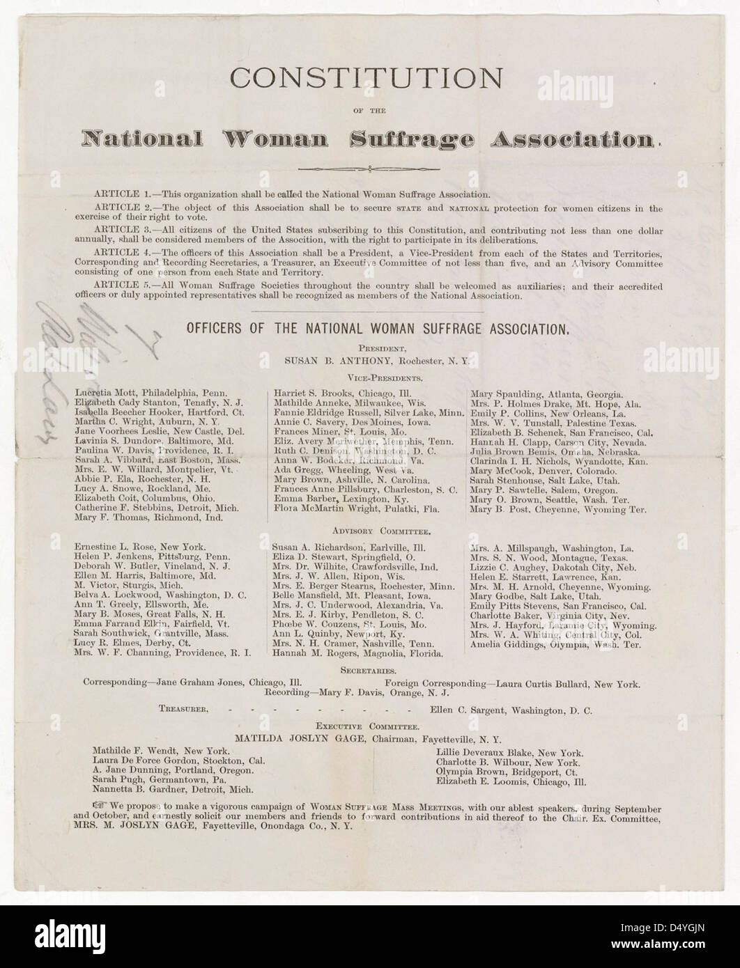 A petition to Congress from Susan B. Anthony, Matilda Joselyn Gage, and ...