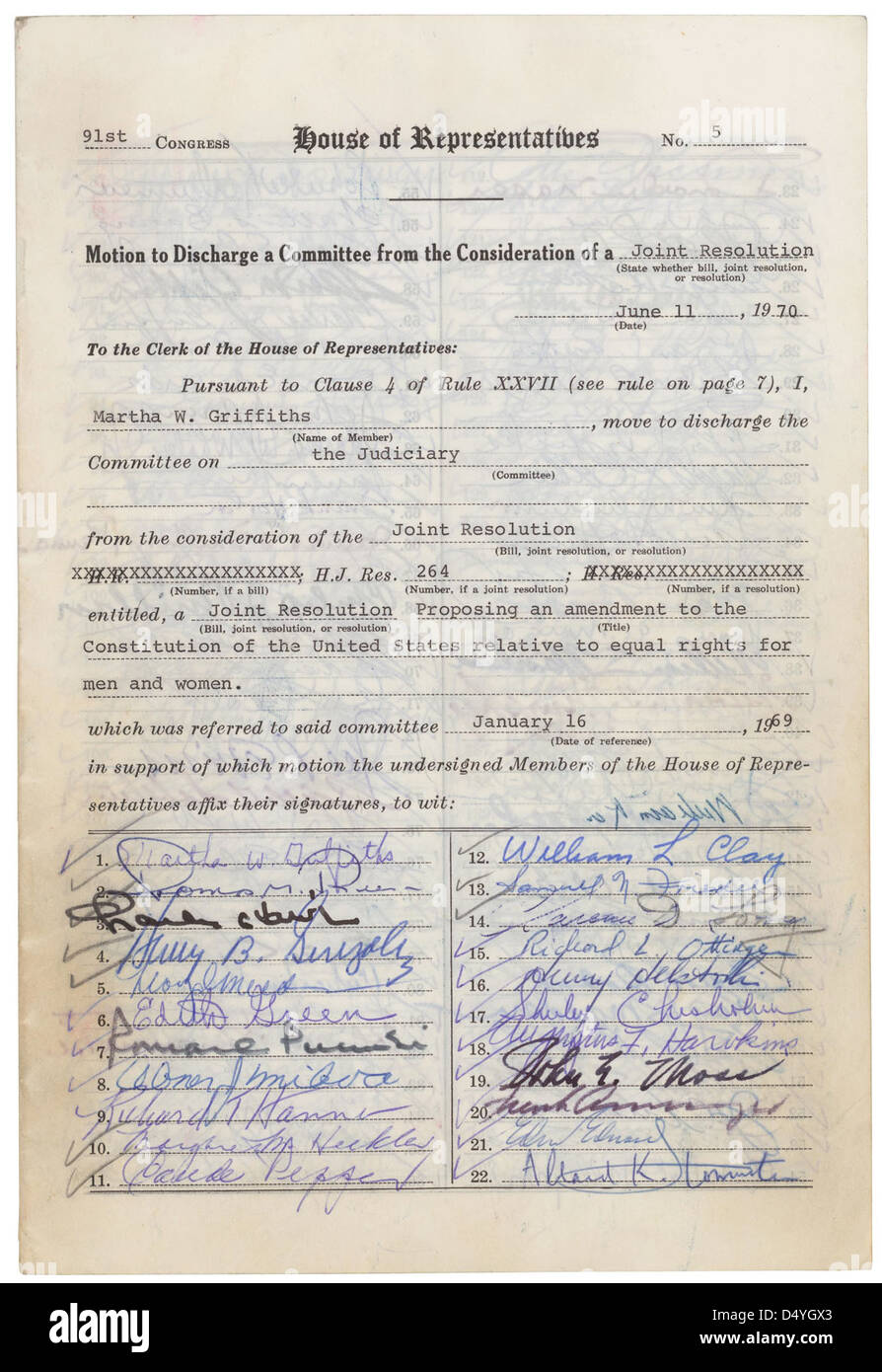 Representative Martha Griffiths submits a discharge petition for the ...