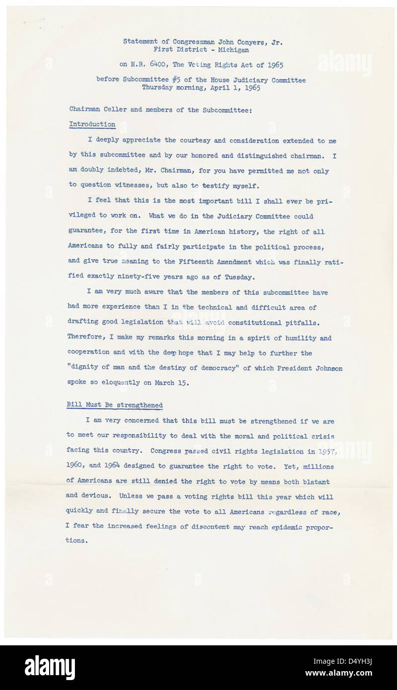 Statement of Congressman John Conyers, Jr., on House Resolution 6400 ...