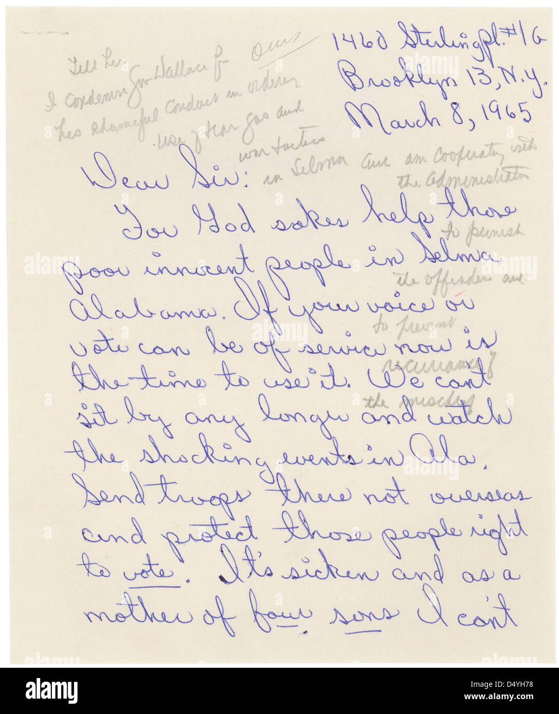 A letter from Mrs. E. Jackson, written on March 8, 1964, advocating for ...