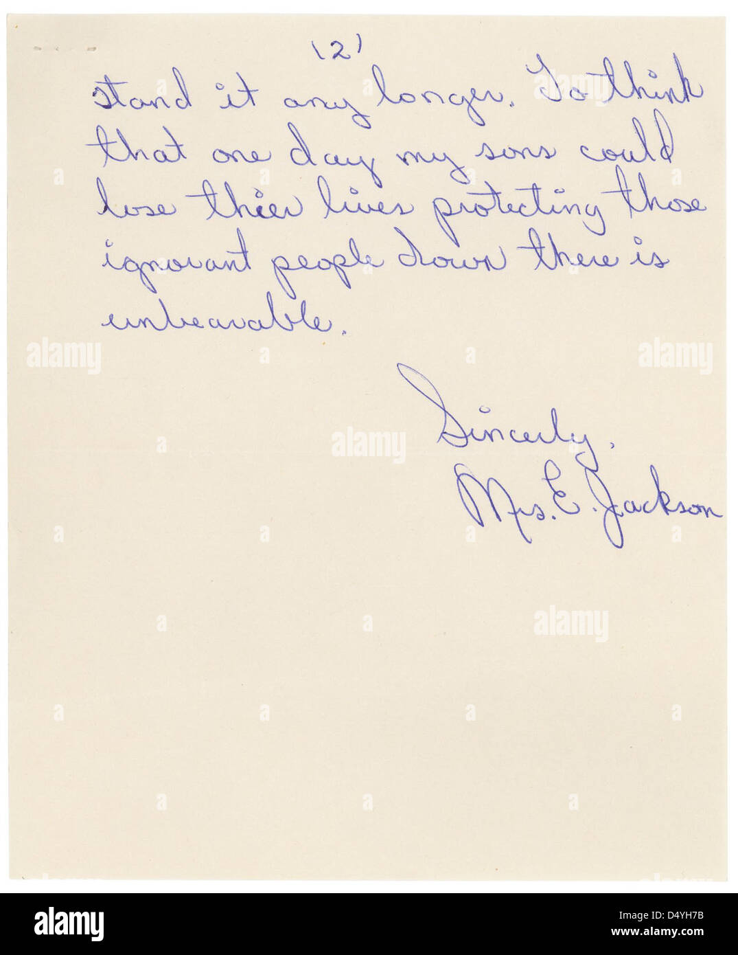 A letter from Mrs. E. Jackson dated March 8, 1964, expressing support ...