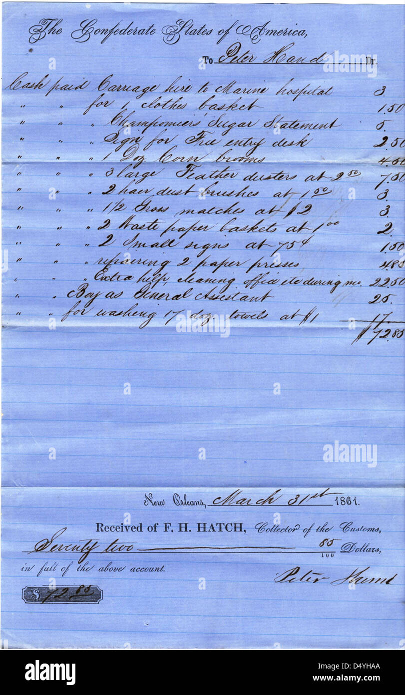 A receipt of services from the New Orleans Custom House dated March ...