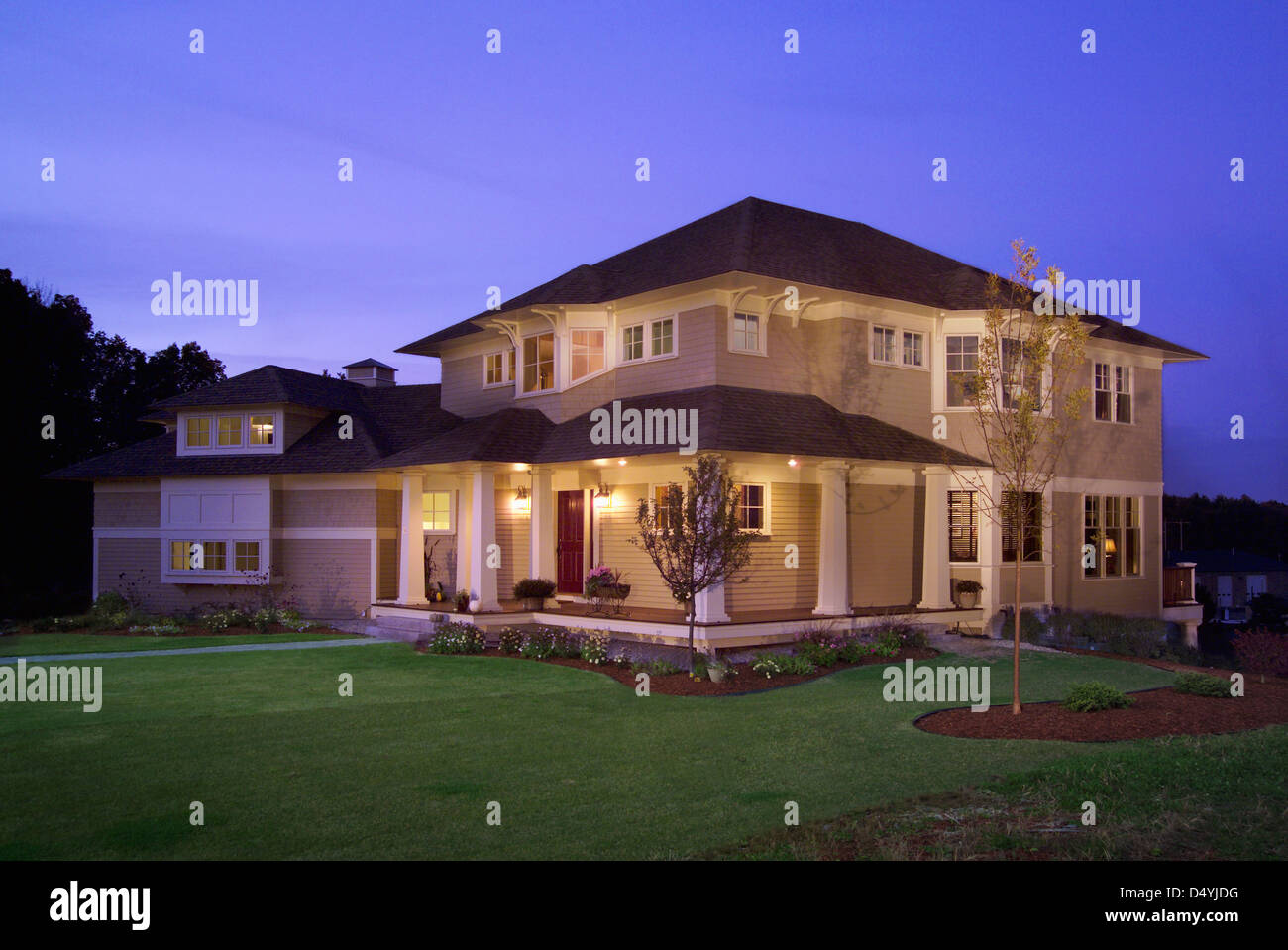 Exterior of a single family home at dusk Stock Photo - Alamy