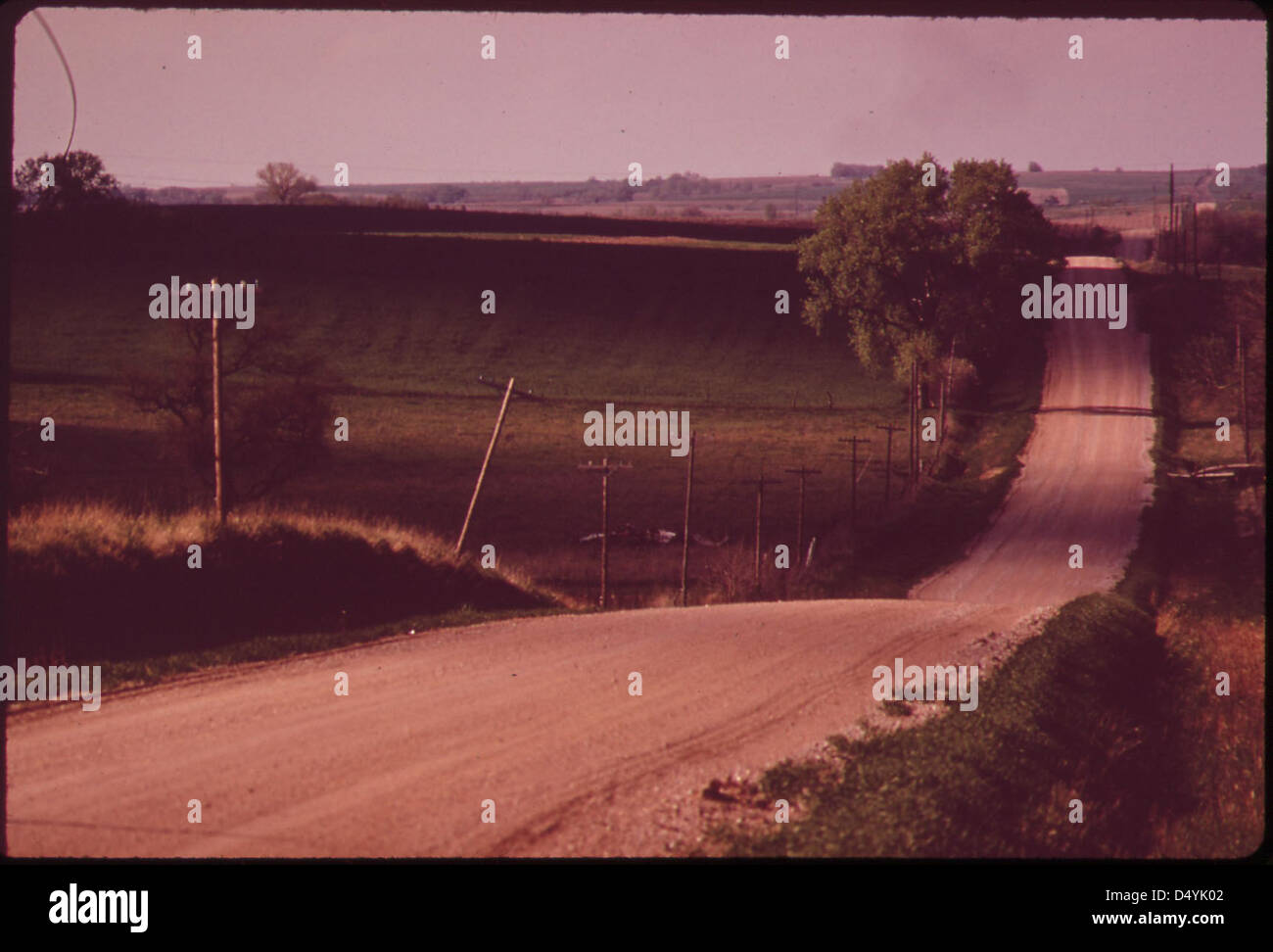 This 1973 photograph documents Highway 77 and surrounding farmlands ...