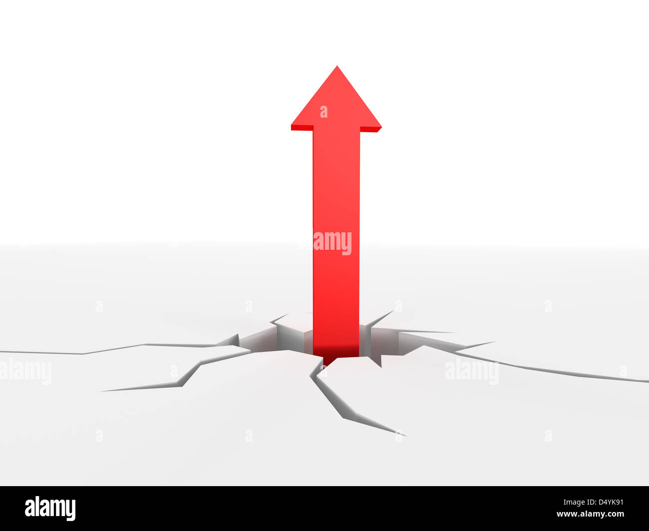 3d render illustration of a red arrow getting out from a crack on the ...
