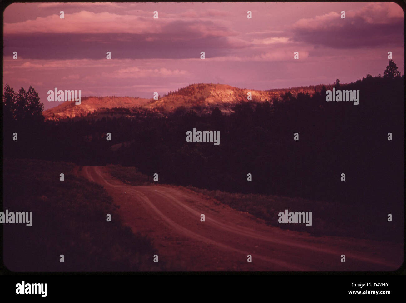 A photograph from June 1973 showing the hills and forest of the ...