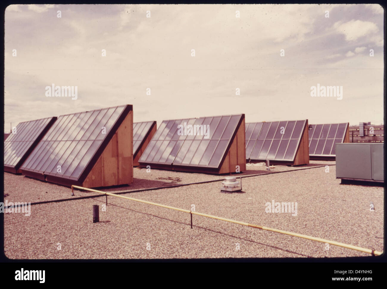 Flat plate solar heating collectors built by the Solaron Corporation ...