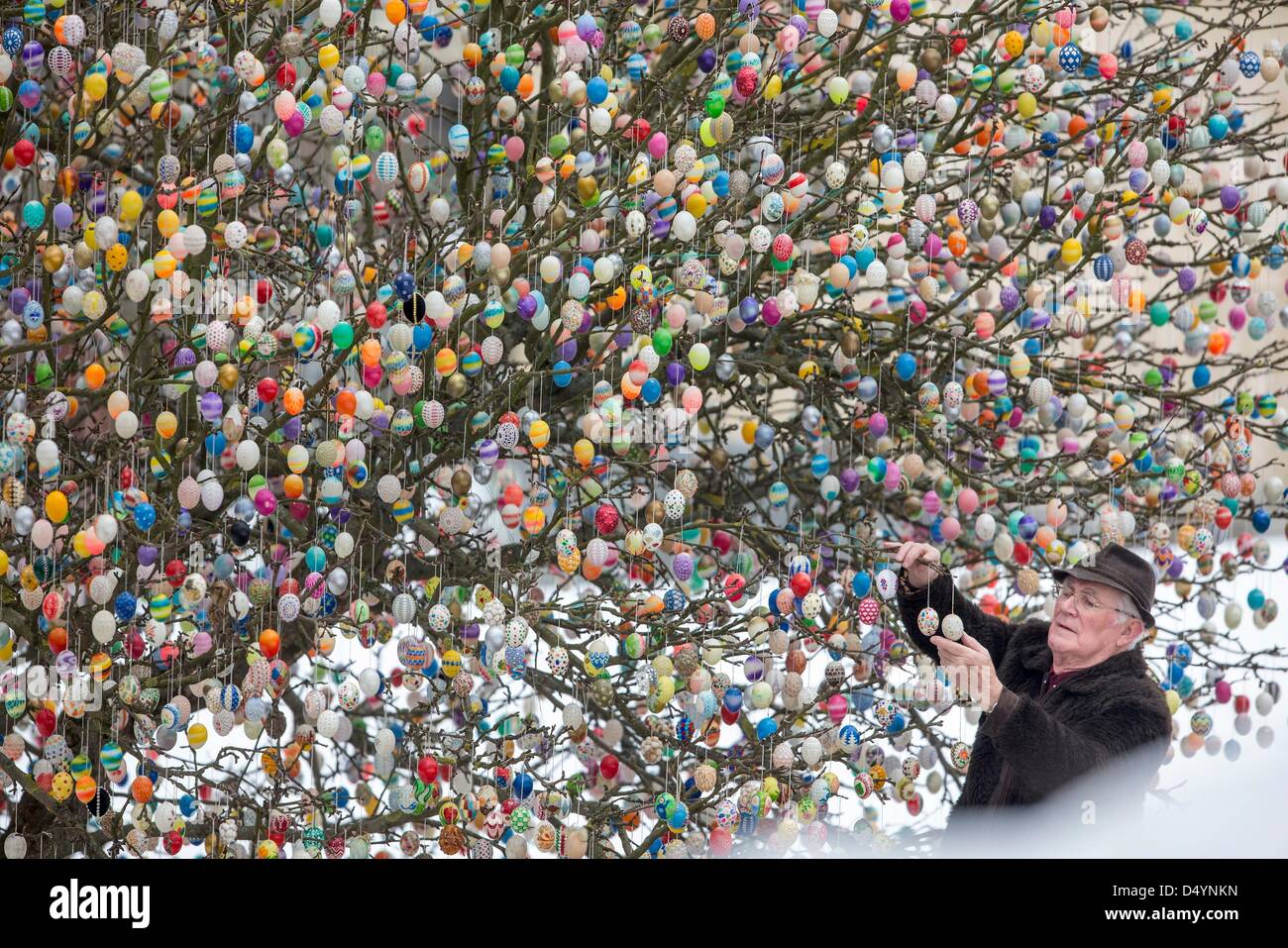 Volker Kraft decorates his Easter egg tree in Saalfeld, Germany, 18 ...
