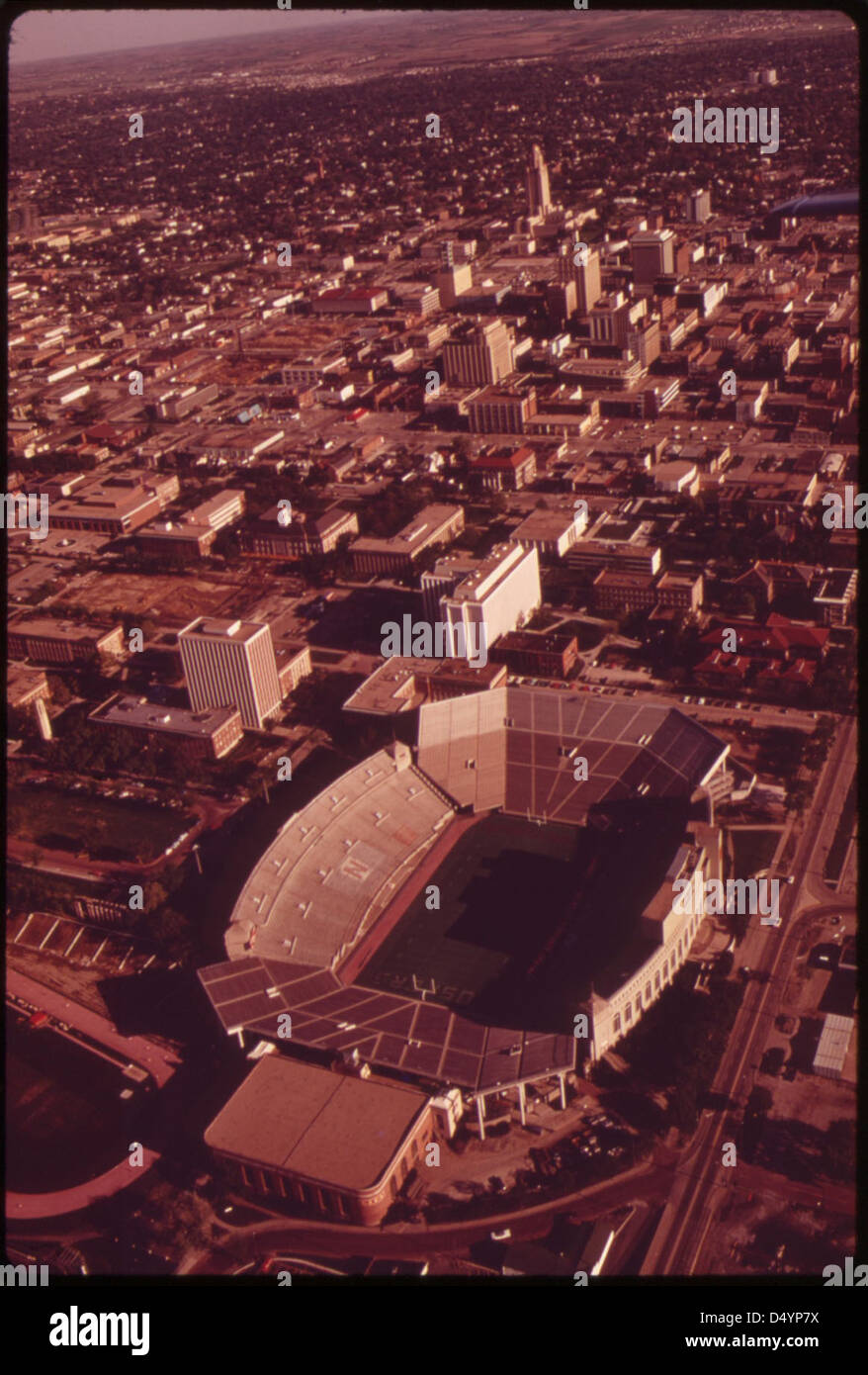 A May 1973 aerial view of Lincoln, Nebraska, showing the University of ...
