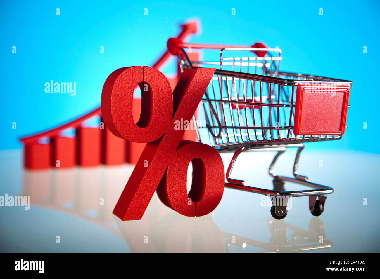 Shopping supermarket cart, percent sign Stock Photo - Alamy