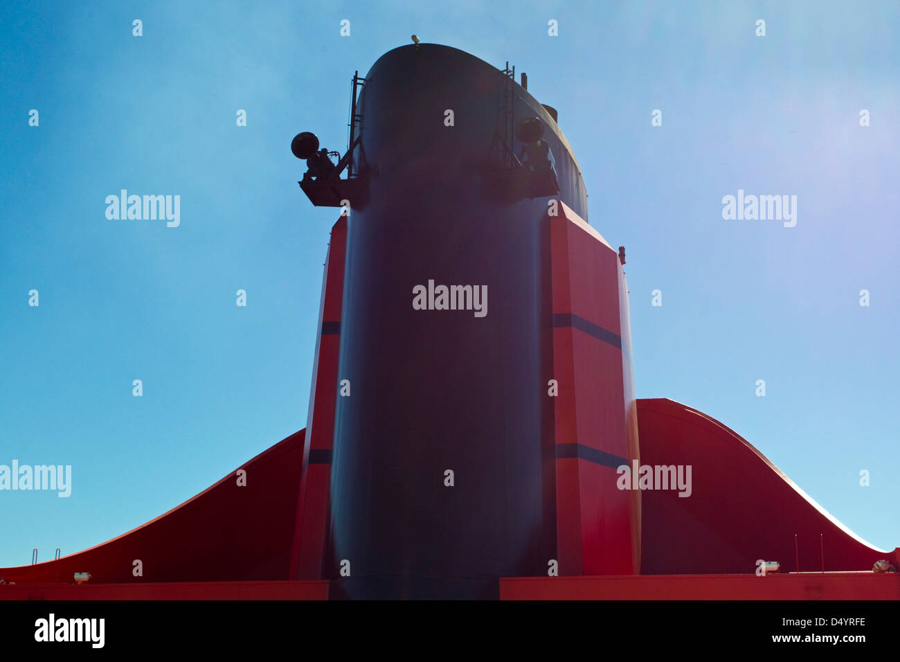 The famous red funnel on Cunard's flagship liner, Queen Mary 2, on a ...