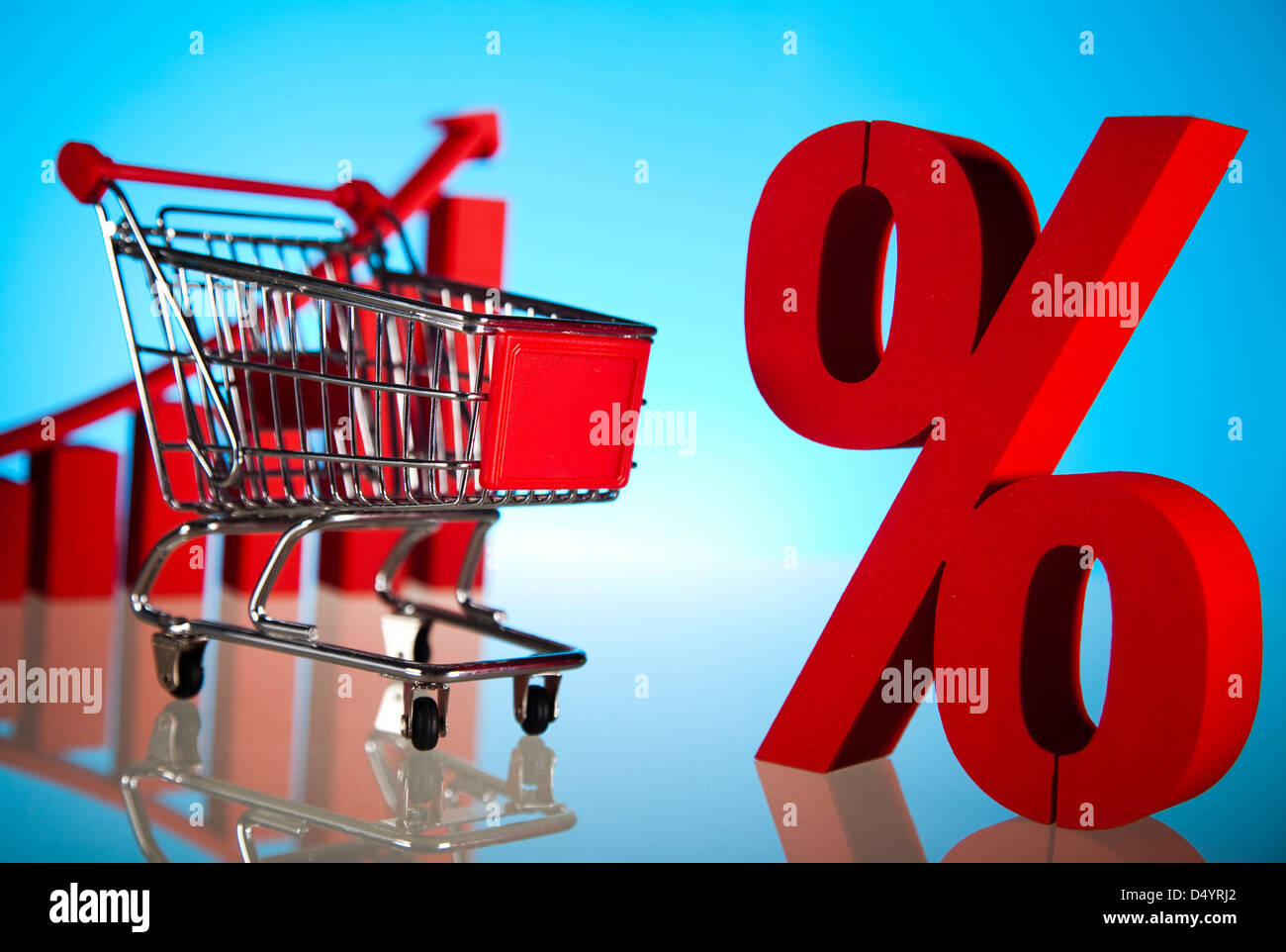 Shopping supermarket cart, percent sign Stock Photo - Alamy