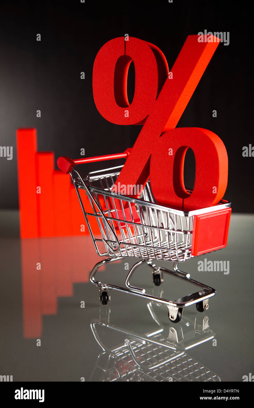 Shopping supermarket cart, percent sign Stock Photo - Alamy