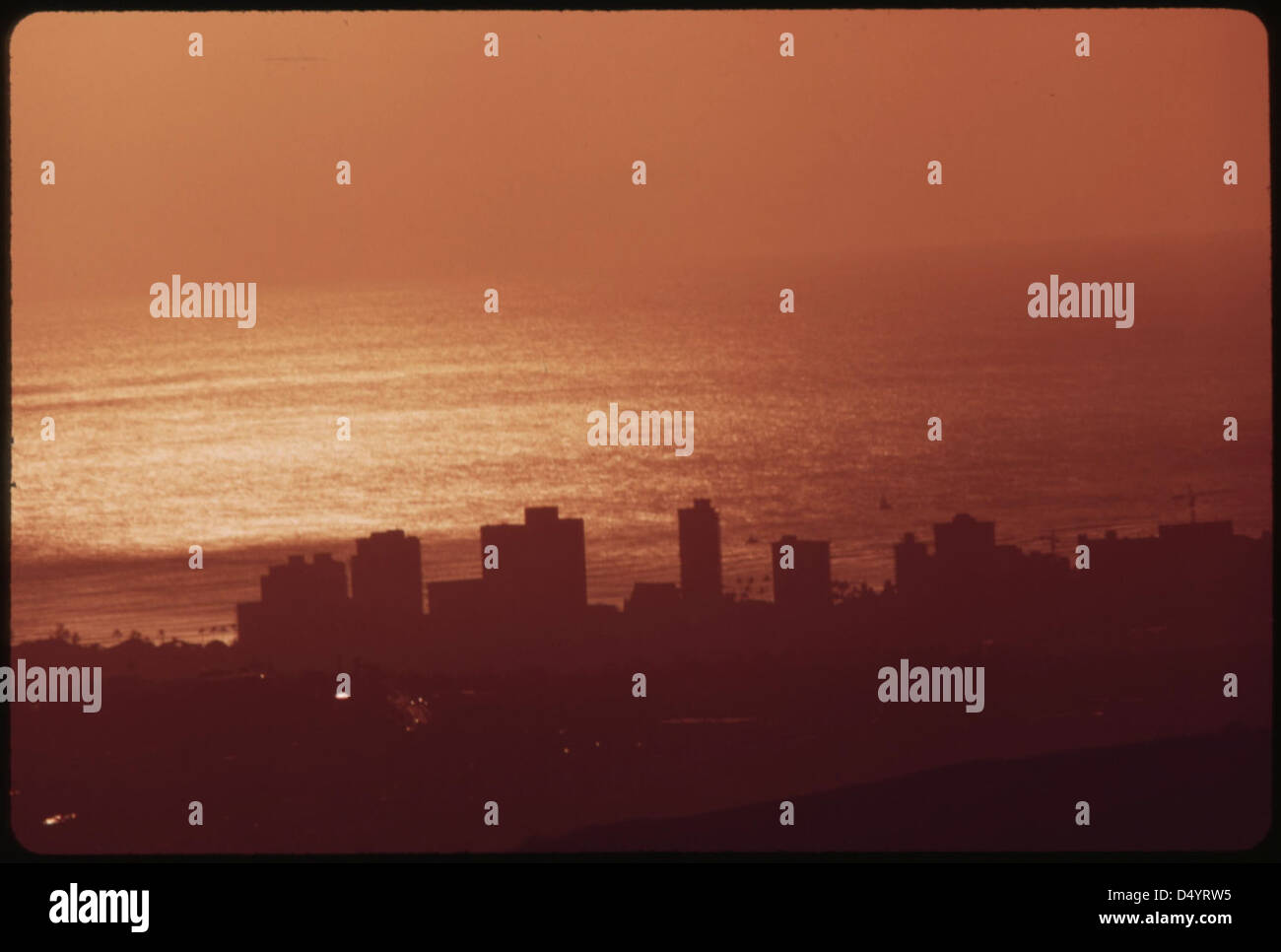 City skyline against the afternoon sun, October 1973 Stock Photo - Alamy
