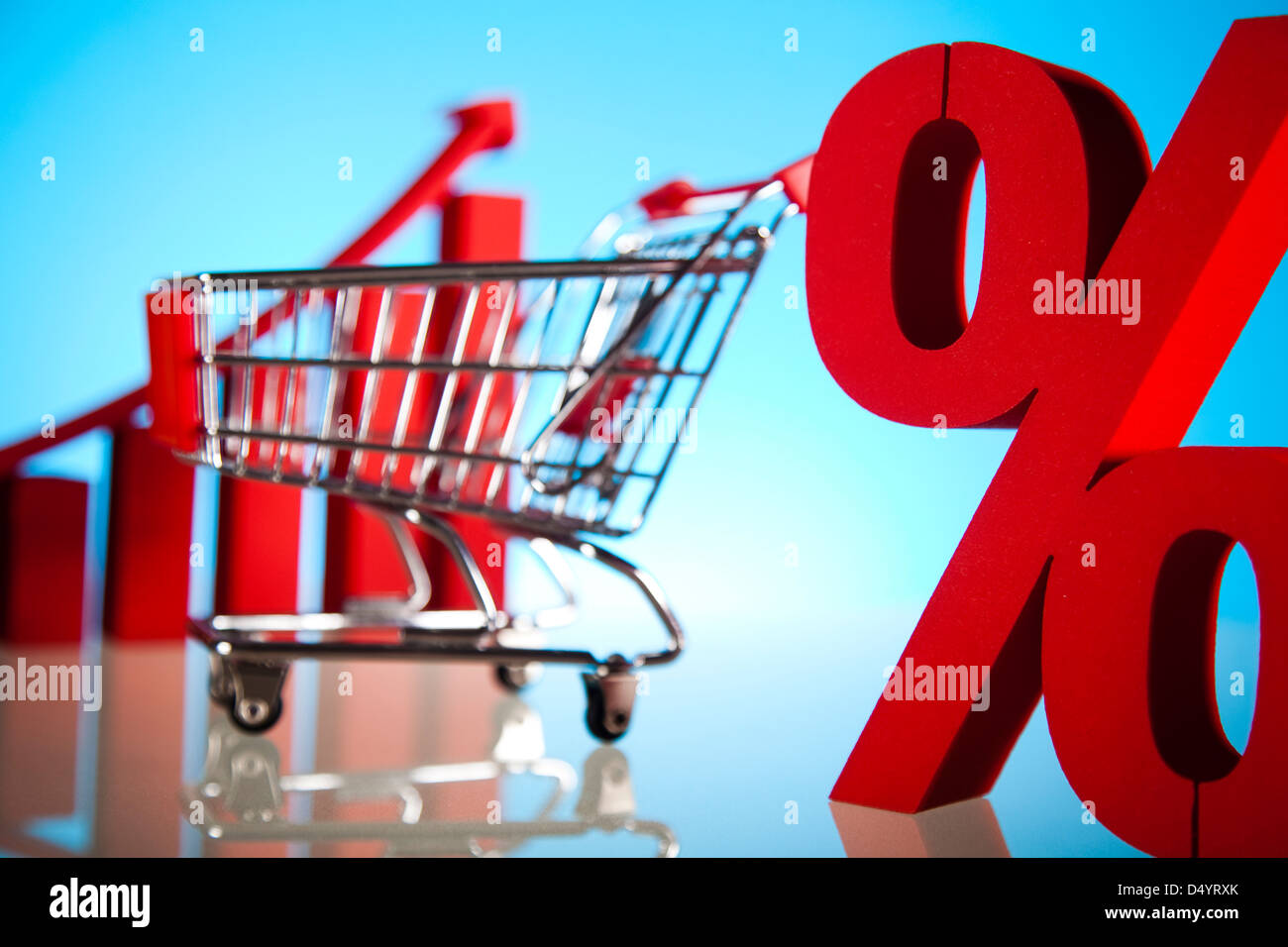 Shopping supermarket cart, percent sign Stock Photo - Alamy