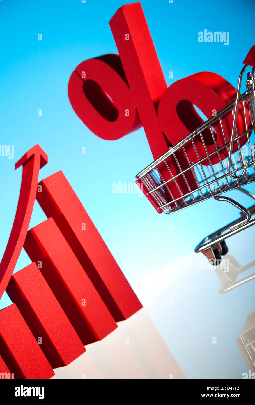 Shopping supermarket cart, percent sign Stock Photo - Alamy