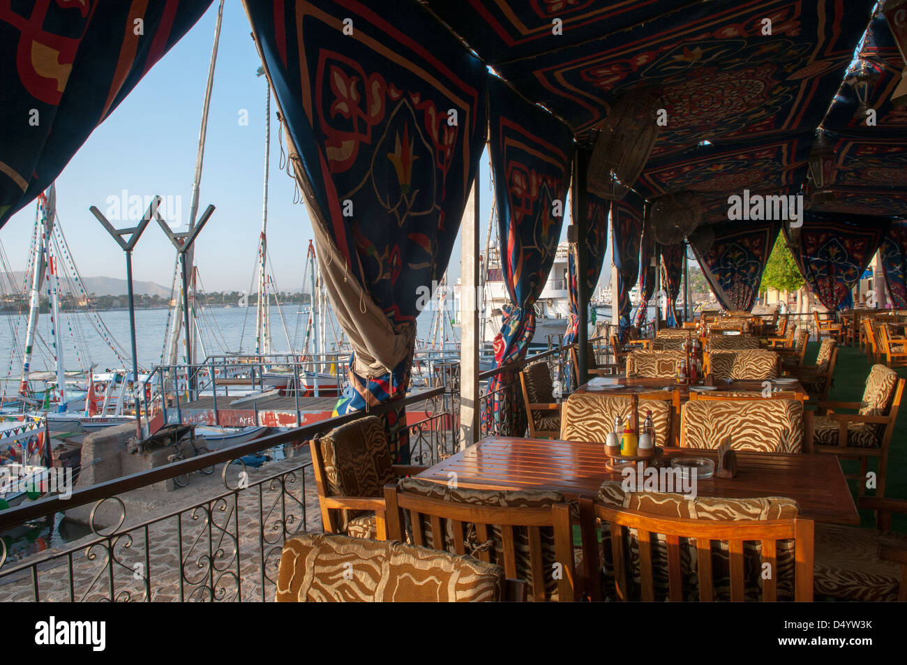 An empty restaurant situated at Nile riverside in Luxor Egypt Stock ...