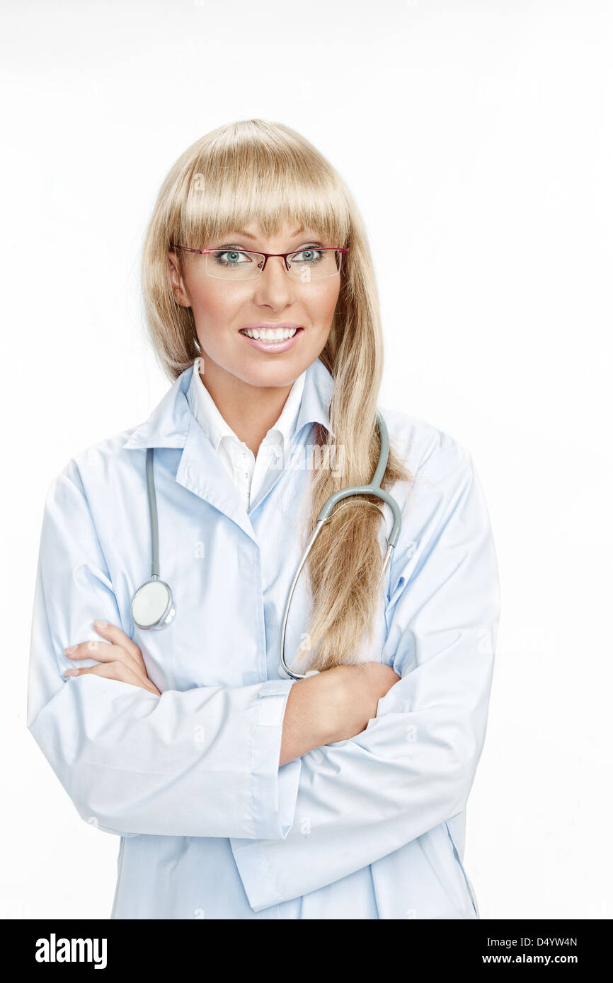 Portrait of nice doctor on white back Stock Photo - Alamy