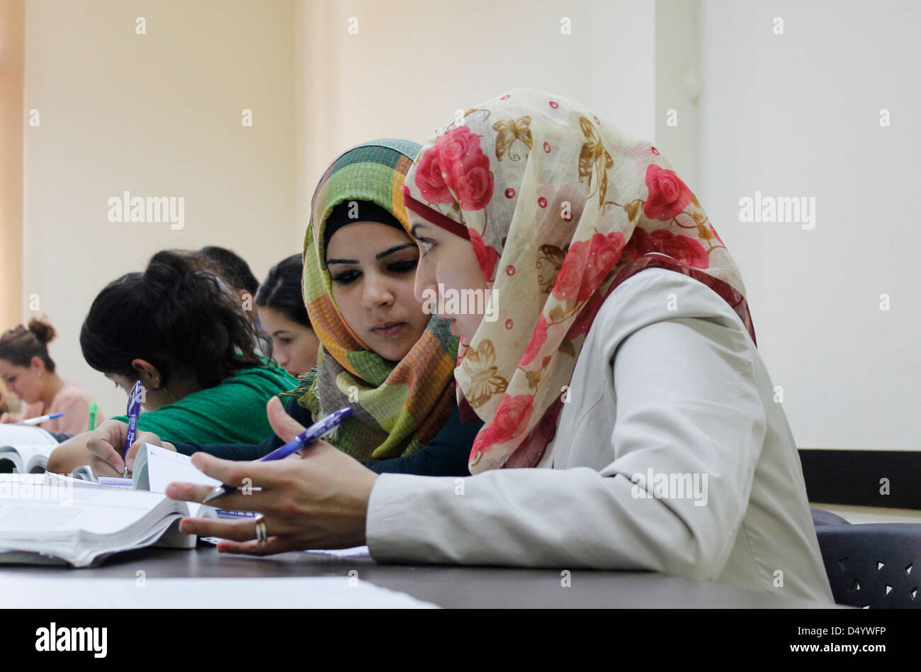 Palestinian female students during lecture in Al Quds university in Abu ...