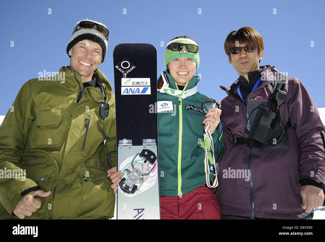 (L-R) Felix Stadler, Tomoka Takeuchi (JPN), Tomoharu Hirose, MARCH 20, 2013 - Snow Boarding ...