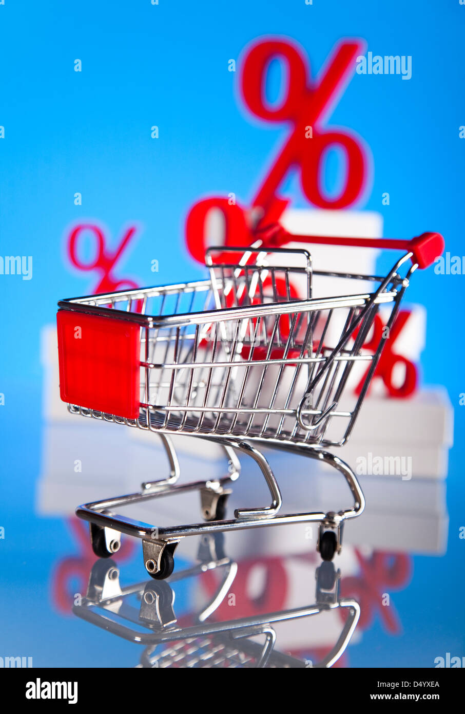 Shopping supermarket cart, percent sign Stock Photo - Alamy