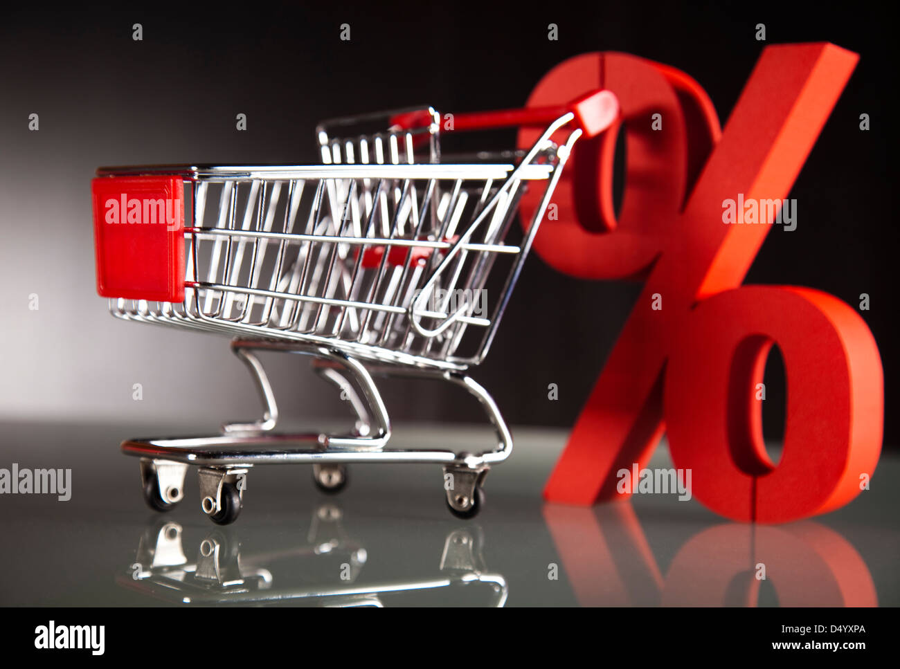 Shopping supermarket cart, percent sign Stock Photo - Alamy