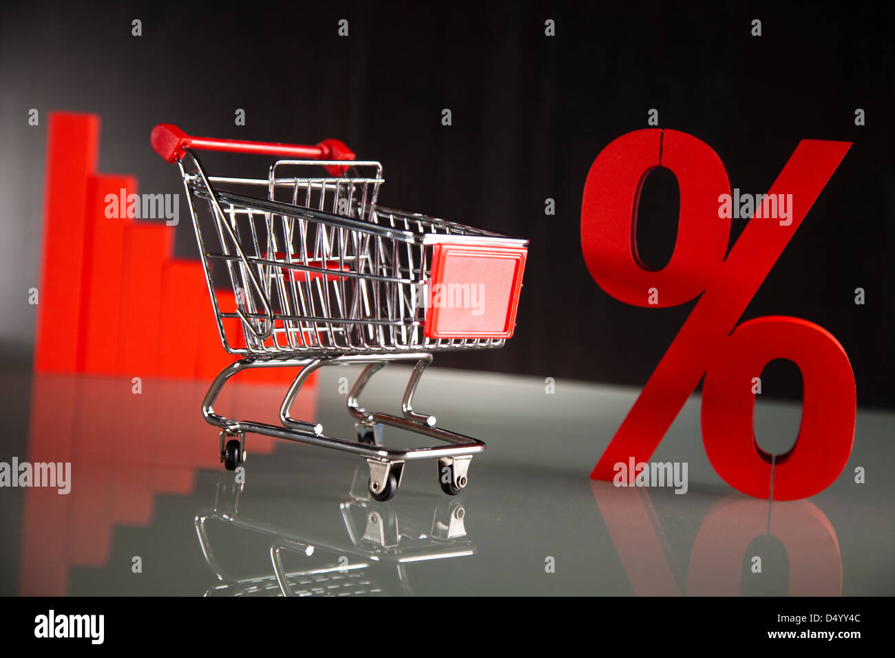 Shopping supermarket cart, percent sign Stock Photo - Alamy