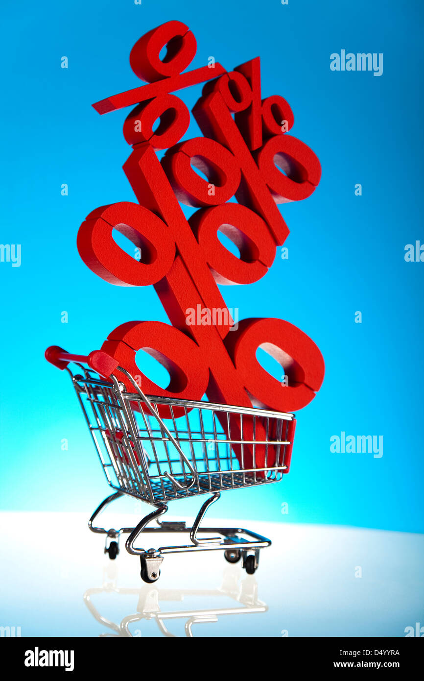 Shopping supermarket cart, percent sign Stock Photo - Alamy