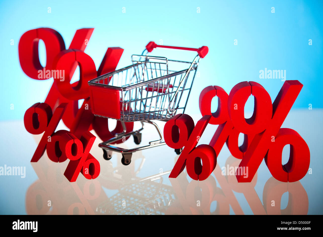 Shopping supermarket cart, percent sign Stock Photo - Alamy