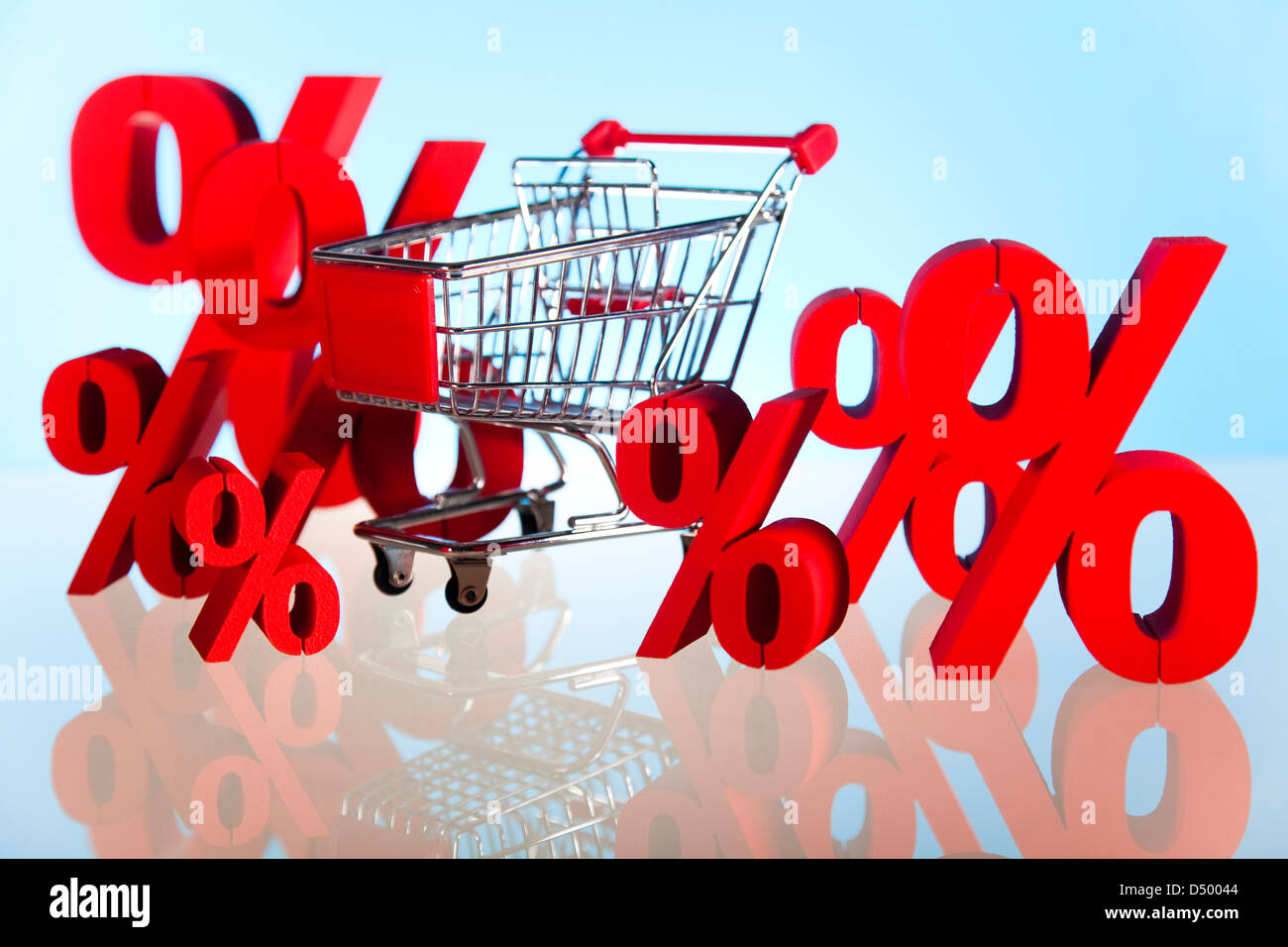 Shopping supermarket cart, percent sign Stock Photo - Alamy