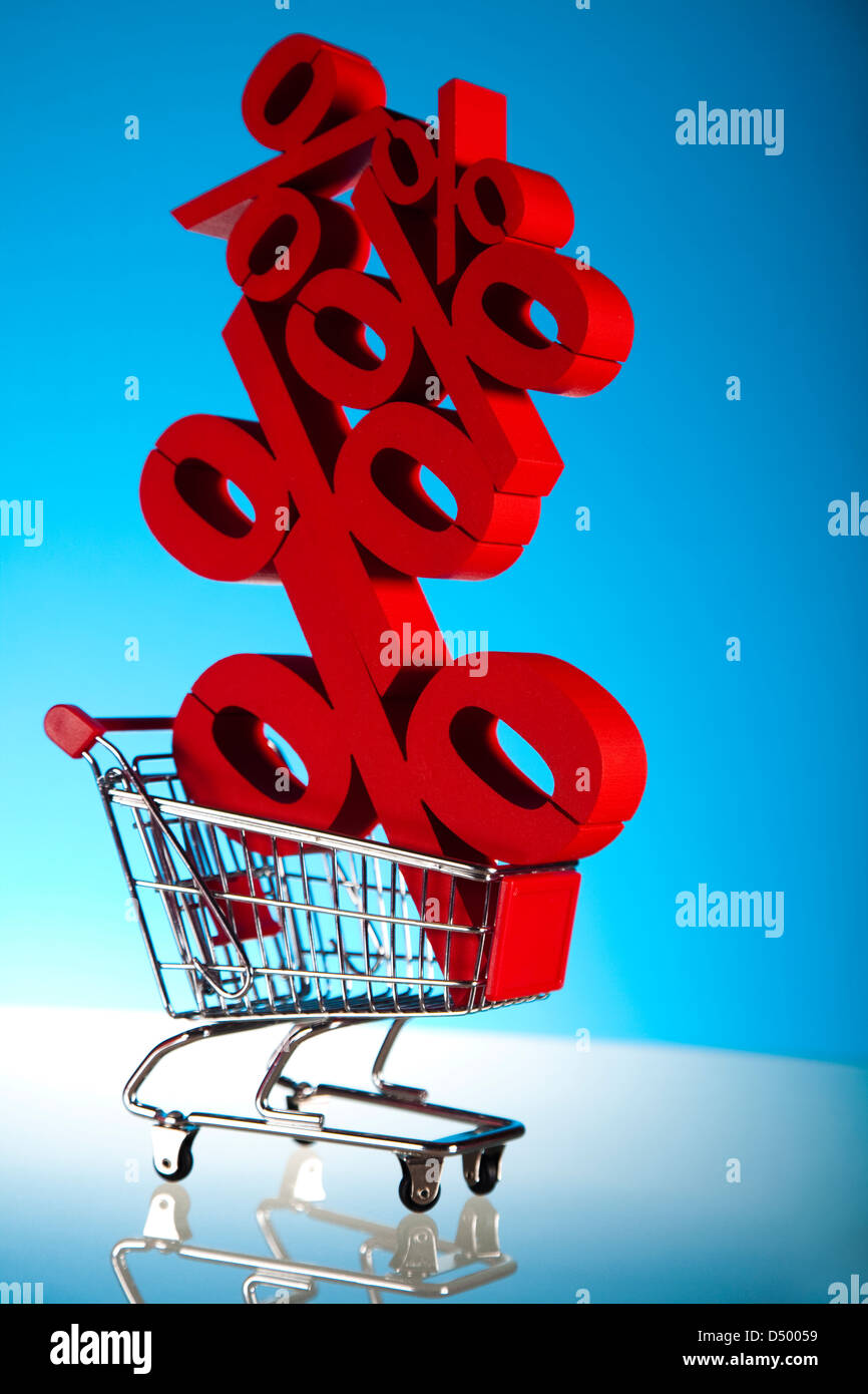 Shopping supermarket cart, percent sign Stock Photo - Alamy