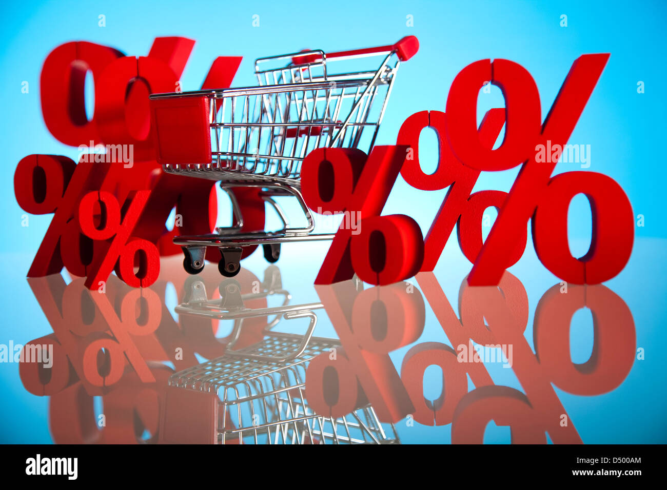 Shopping supermarket cart, percent sign Stock Photo - Alamy