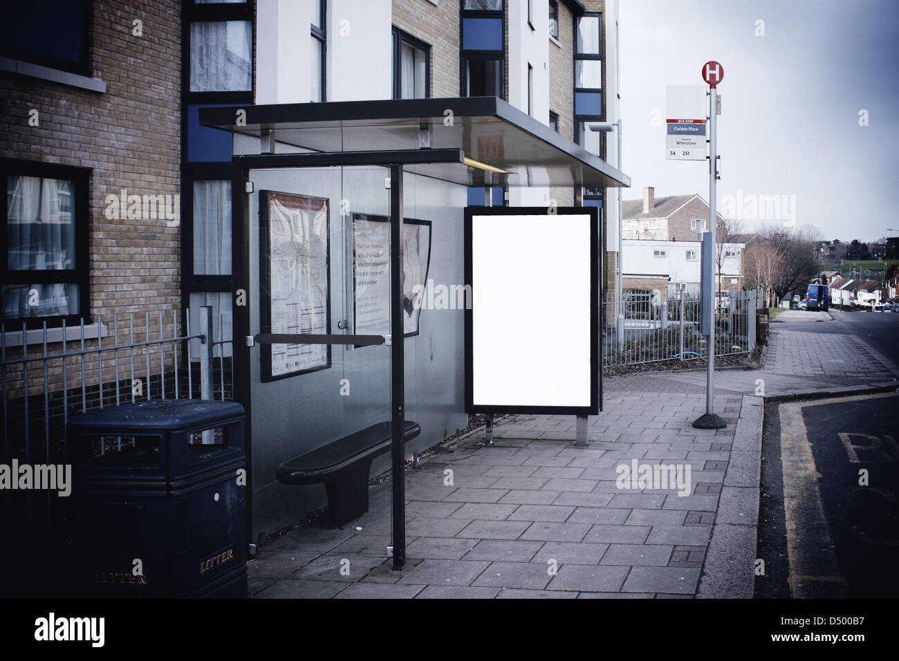 Blank sign at bus stop Stock Photo - Alamy