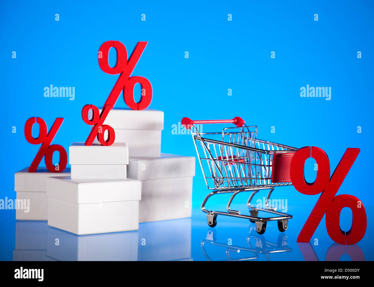 Shopping supermarket cart, percent sign Stock Photo - Alamy