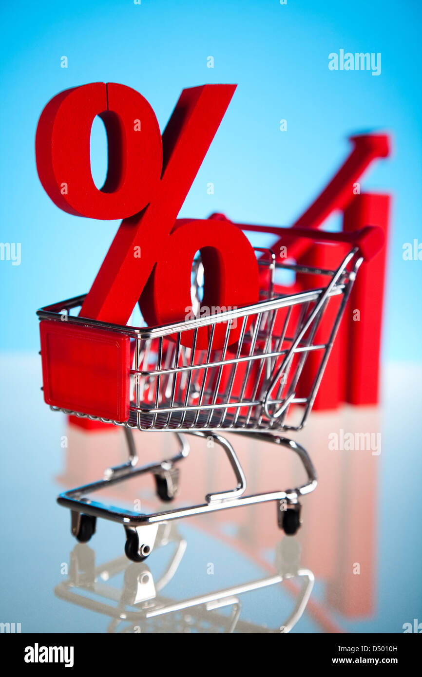 Shopping supermarket cart, percent sign Stock Photo - Alamy