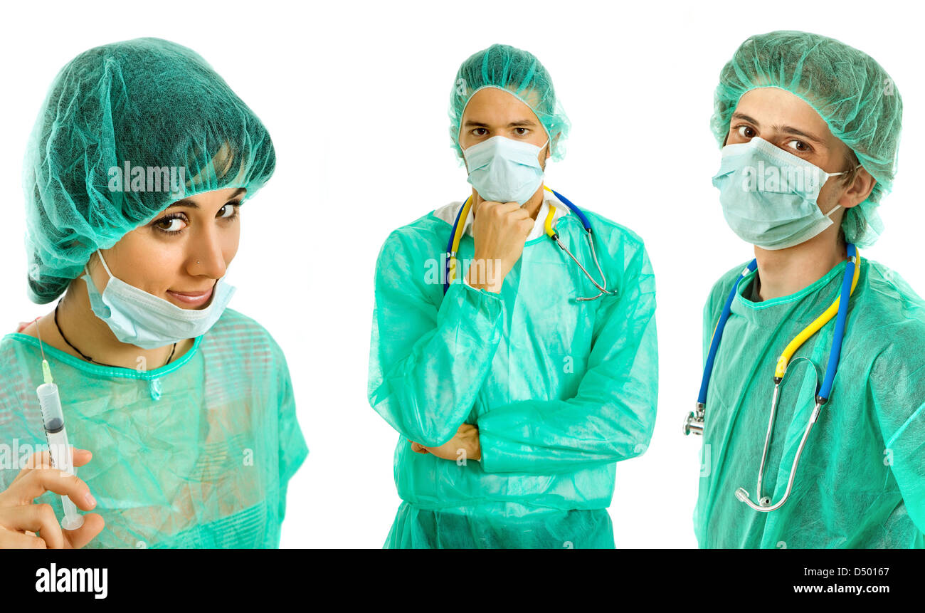 three young doctors, isolated on white background Stock Photo - Alamy